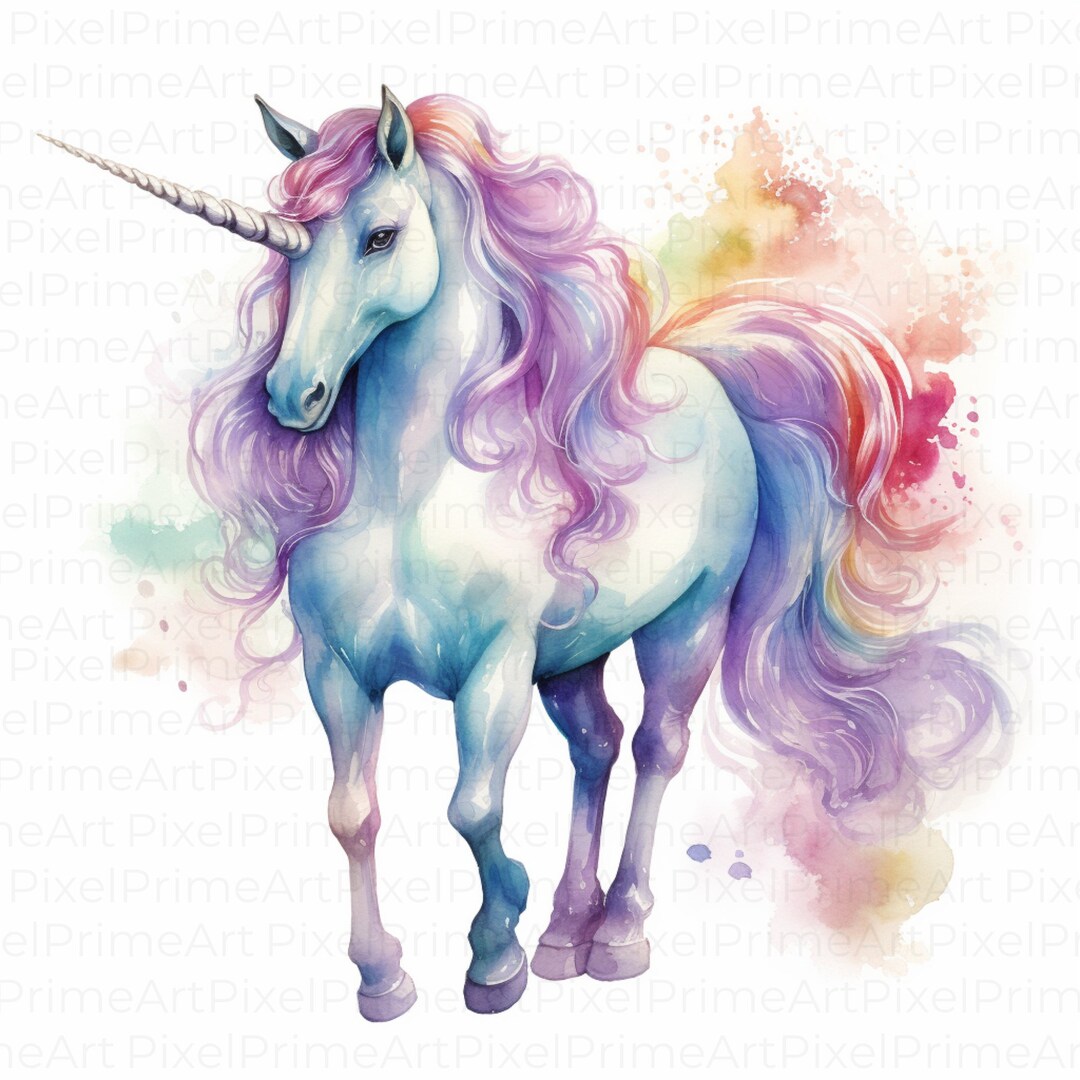 Watercolor Unicorn Clipart, Printable Watercolor Clipart, 7 Unicorn ...