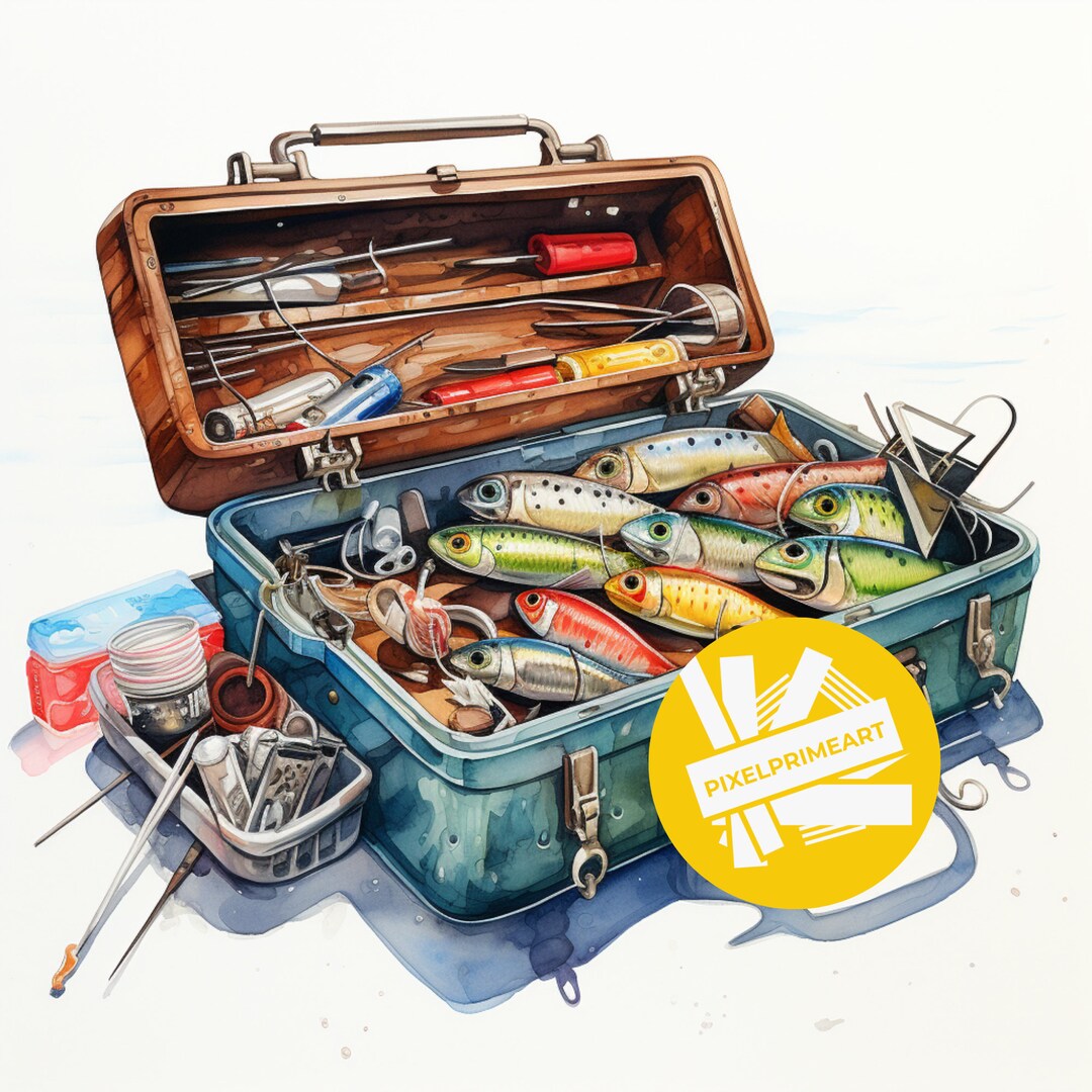 Watercolor Colorful Tackle Box Clipart, Printable Watercolor Clipart ...