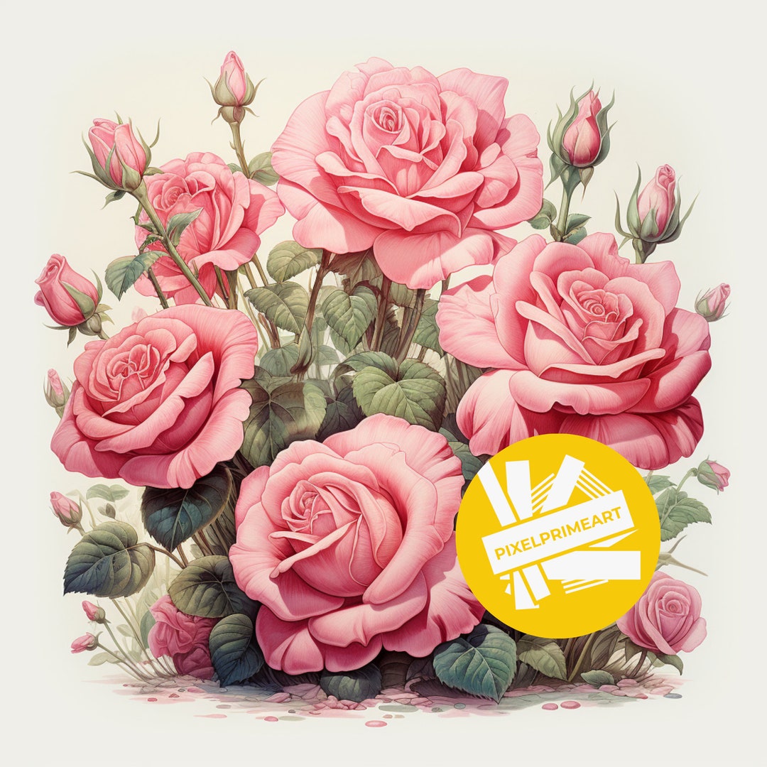 Vintage Rose Garden Clipart, Printable Watercolor Clipart, Flower ...