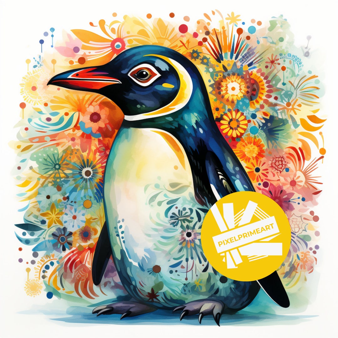 Watercolor Psychedelic Penguin Clipart, Printable Watercolor Clipart ...