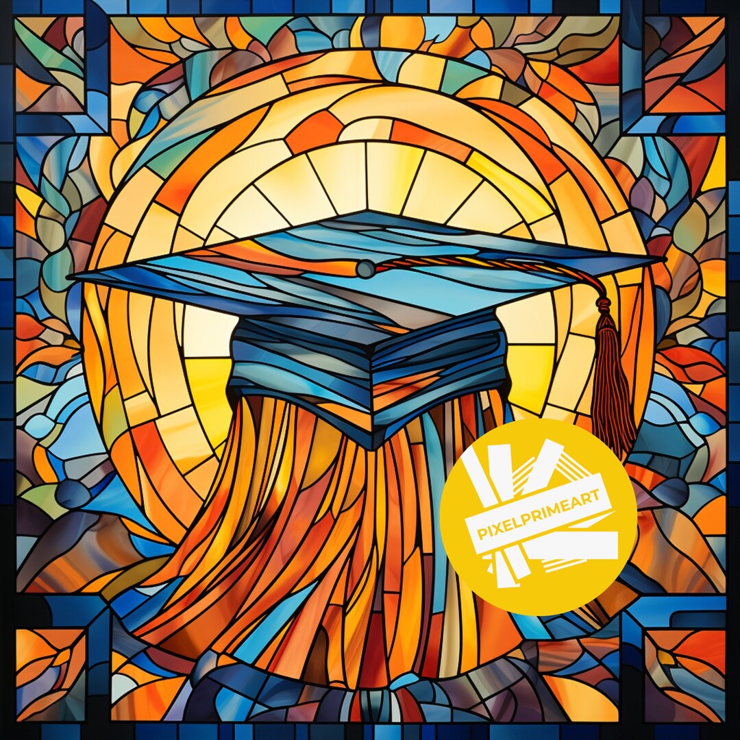 Graduation Cap Stained Glass Design, Printable Stained Glass Clipart ...