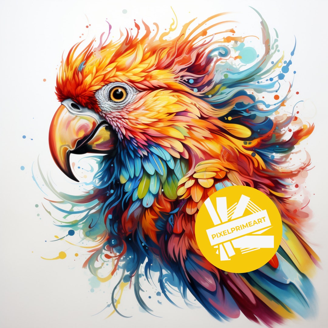 Watercolor Psychedelic Parrot Clipart, Printable Watercolor Clipart ...