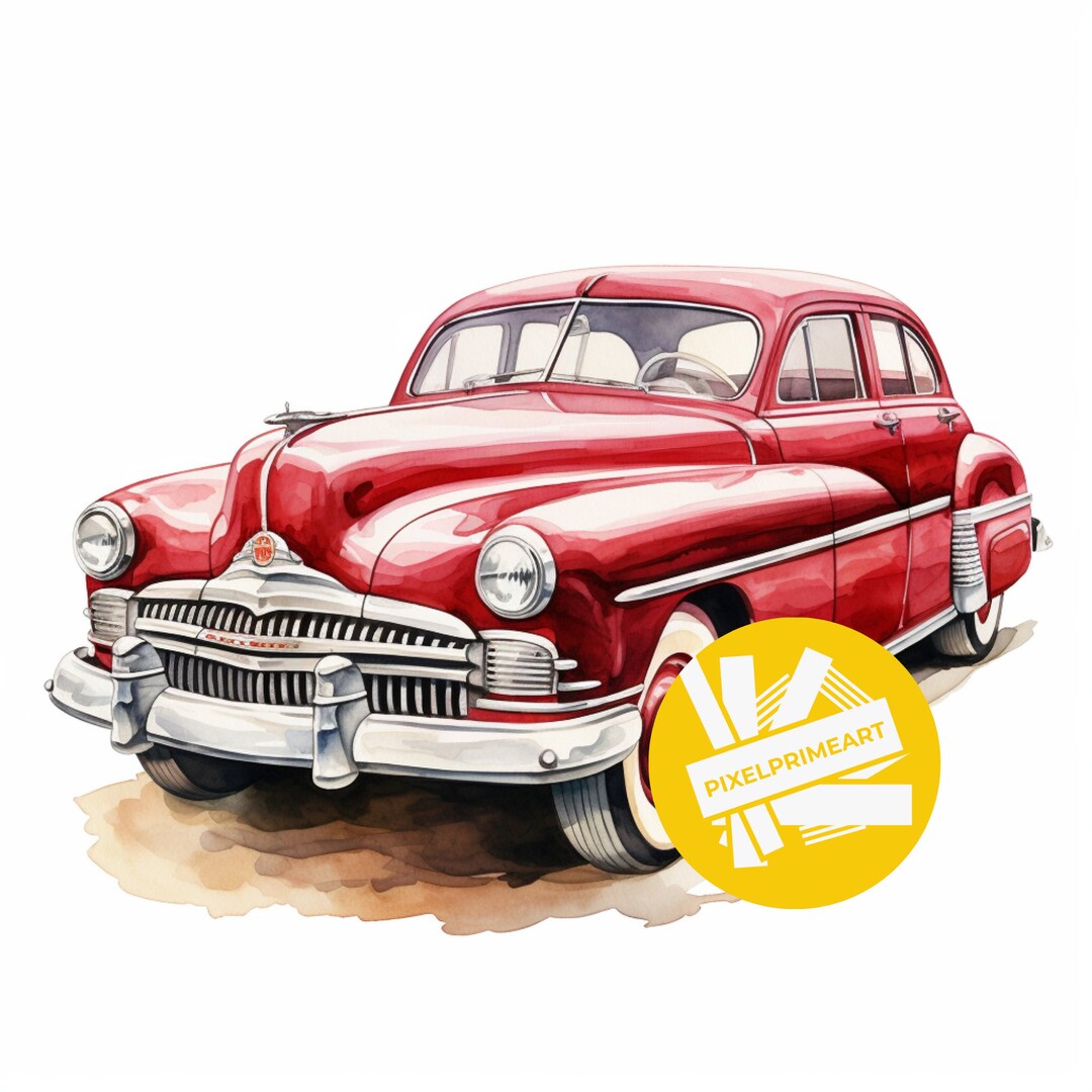 Vintage Retro Car Watercolor Clipart, Printable Watercolor Clipart ...