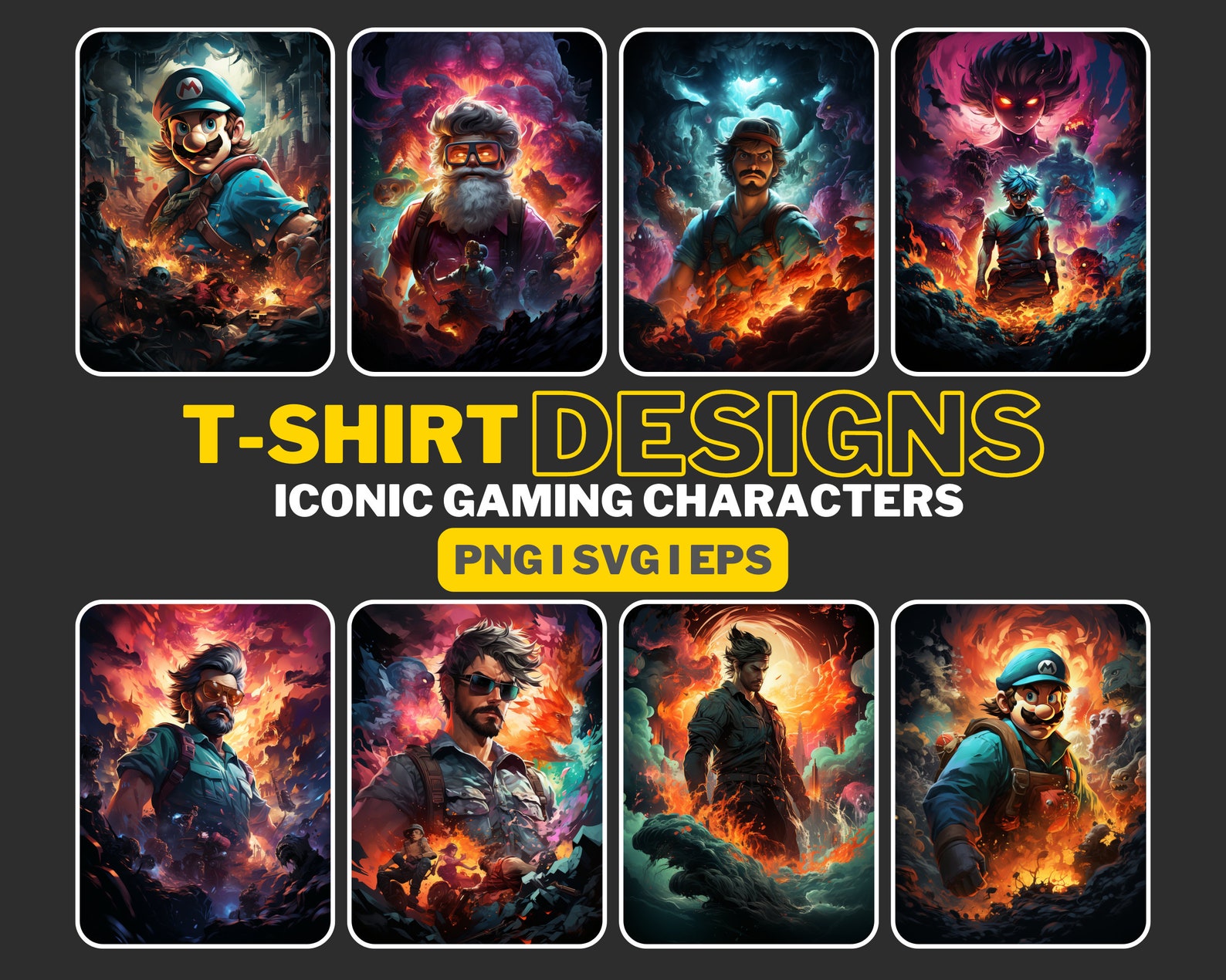 Exclusive Iconic Gaming Characters T-shirt Design Bundle, Gaming ...
