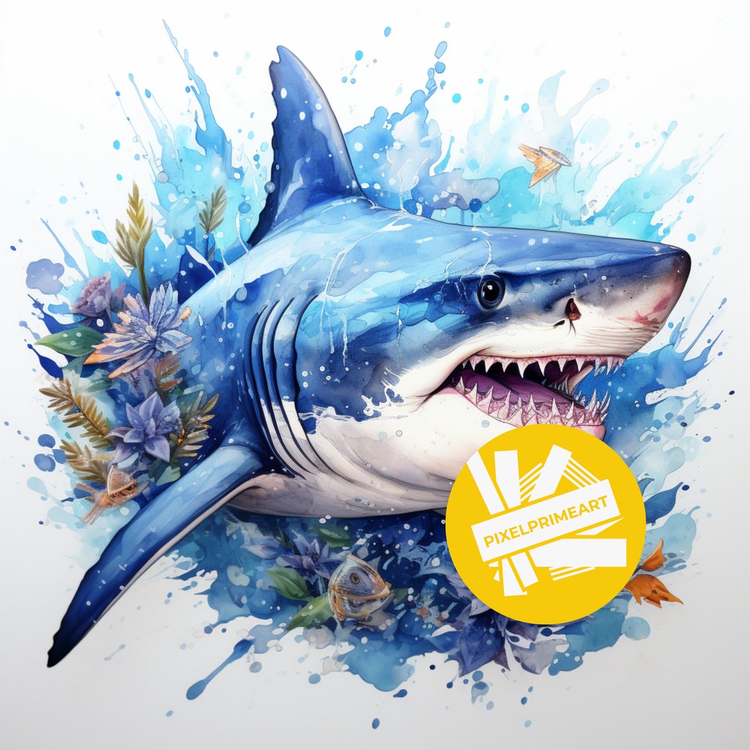 Watercolor Shark Clipart, Printable Watercolor Clipart, Shark Clipart ...