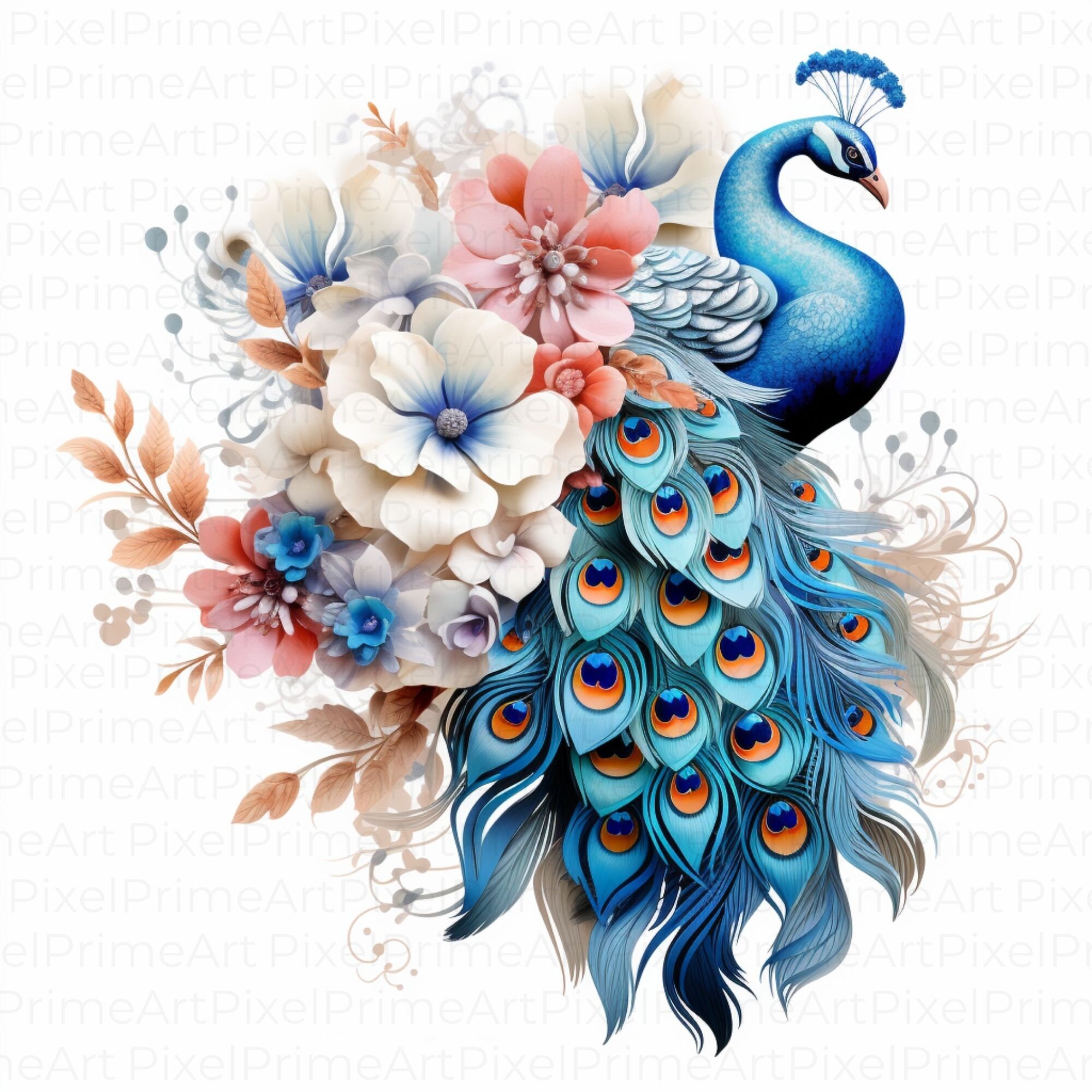8 Floral Peacock Clipart, Digital Clipart, Watercolor Clipart, High ...