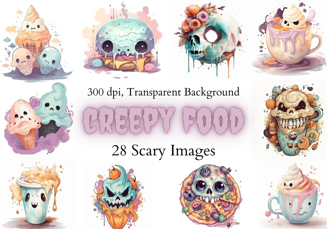 Creepy Food Clipart Bundle, 28 PNG Images, 10inx10in, Halloween Clipart ...