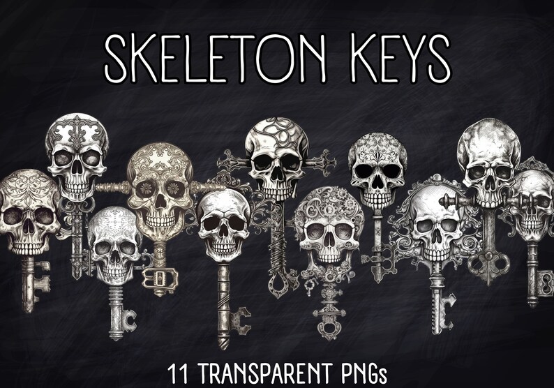 Skeleton Keys Clipart Bundle 11 PNG Images Vintage Style - Etsy
