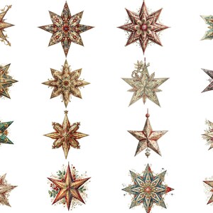 Christmas Star Ornament Clipart Bundle, Vintage Style (digital Download ...