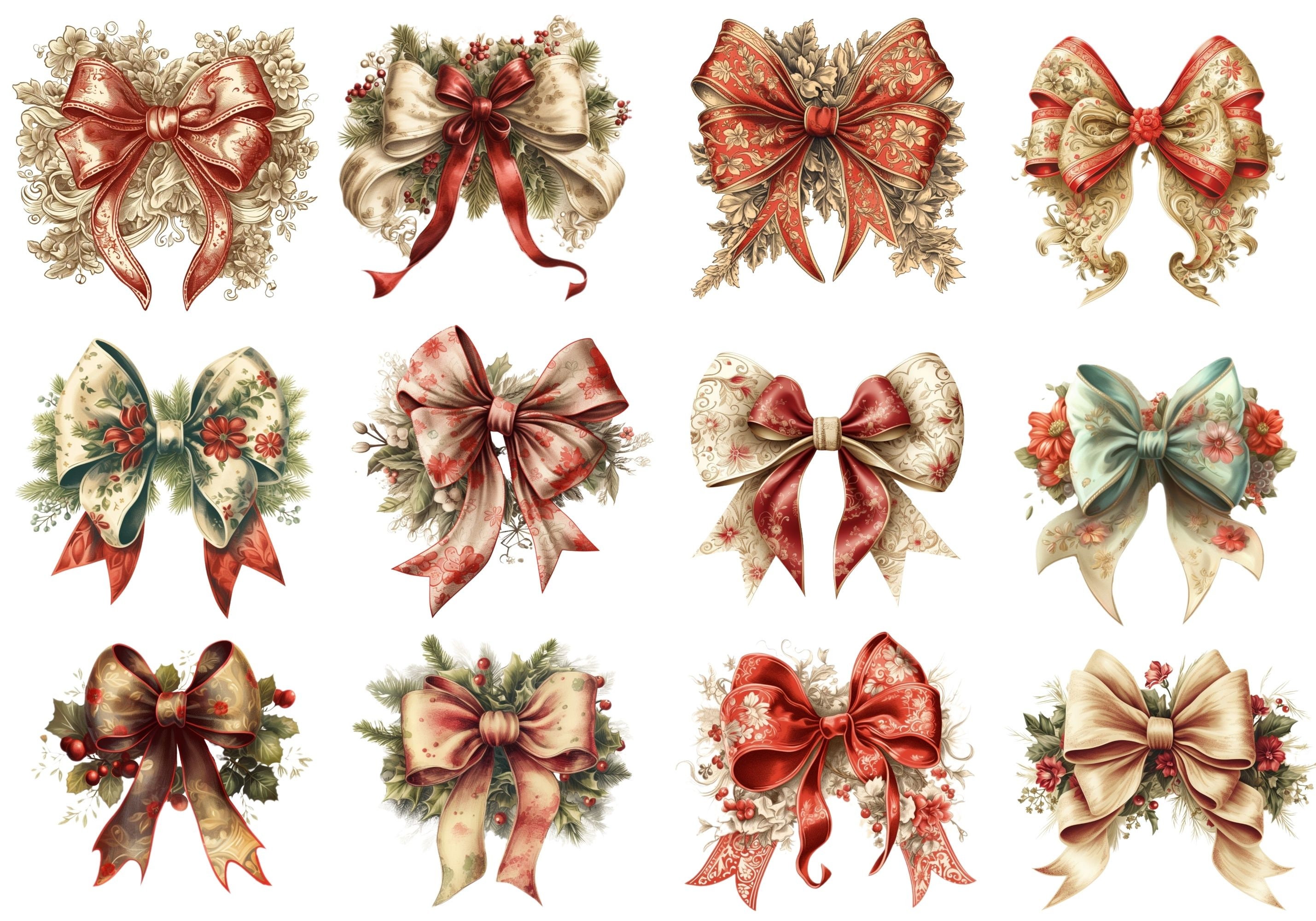 Christmas Bow Clipart Bundle, 20 PNG Images, 5inx5in, Christmas Clipart ...