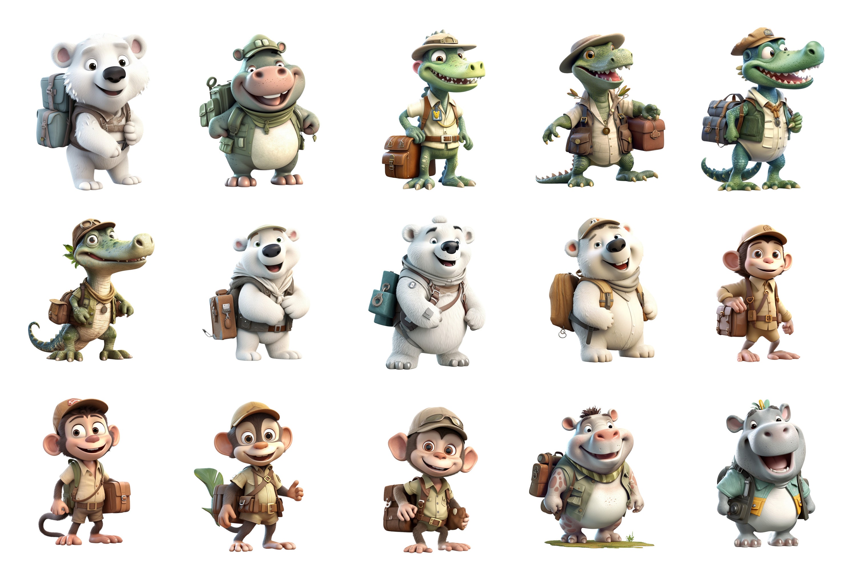 Explorer Animals Clipart Bundle, Safari Art, Ai Art, 31 PNG Images ...