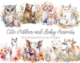 Mother and Baby Clipart Bundle, Watercolor, 7 PNG Images, Mother's Day ...