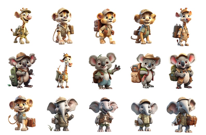 Explorer Animals Clipart Bundle, Safari Art, Ai Art, 31 PNG Images ...