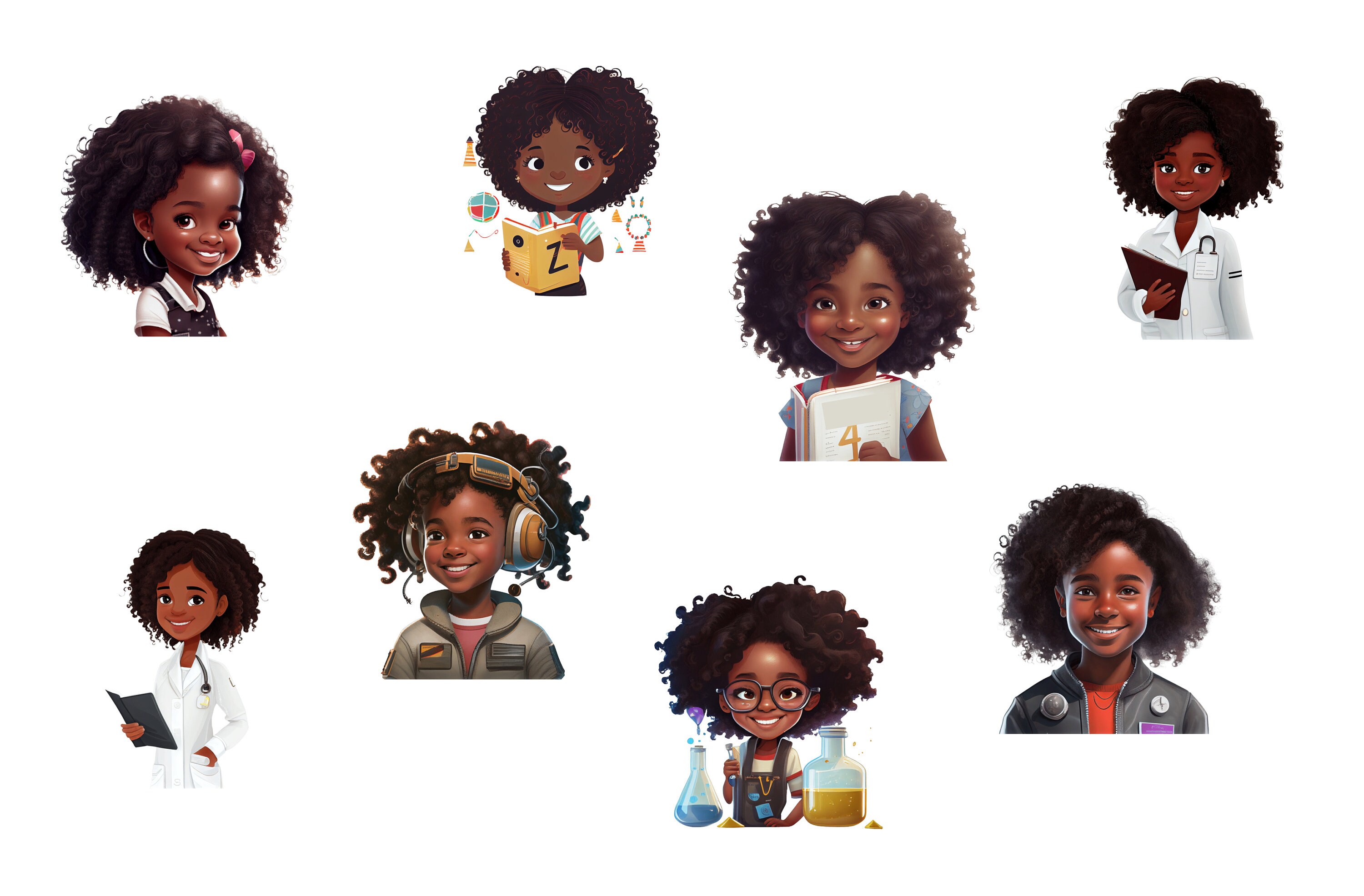 Smart Girls Clipart Bundle, Smart Black Girl Magic, Watercolor, 14 PNG ...