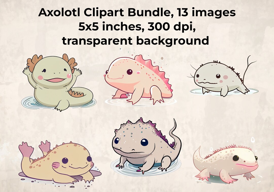 Axolotl Clipart Bundle: 13 PNG Images With Transparent Background ...