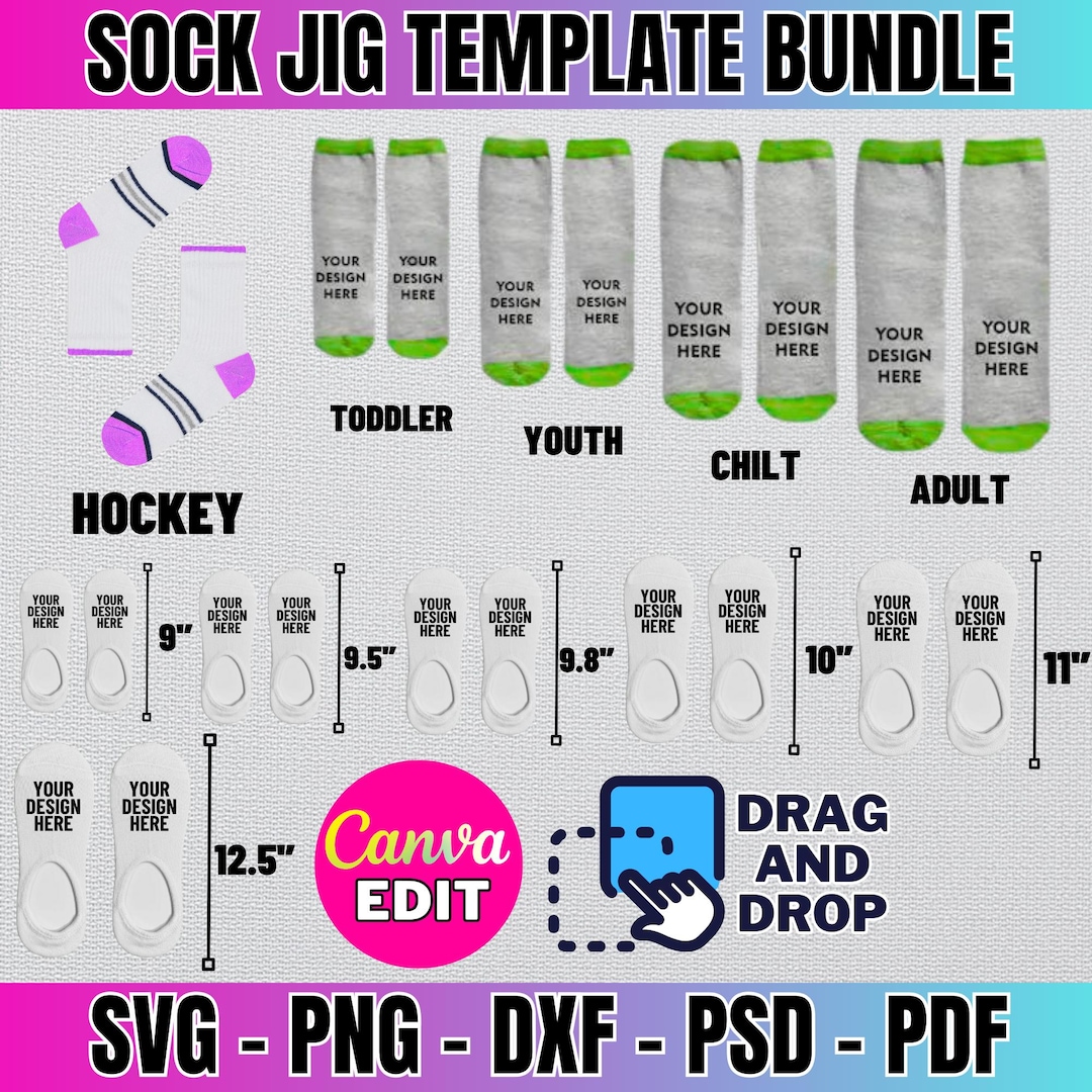 12 Sock Jig Template BUNDLE, Sock Jig Sublimation, Sock Insert Template, Ankle Sock Template Svg ...