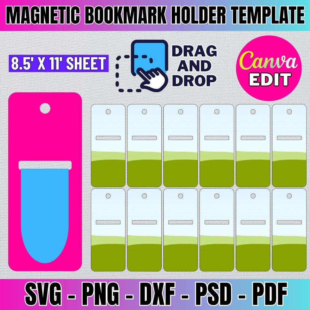 Magnetic Bookmark Holder Template, Sublimation SVG, Canva (digital ...