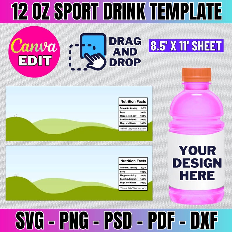 12oz Sport Drink Label Template (digital Download) - Etsy