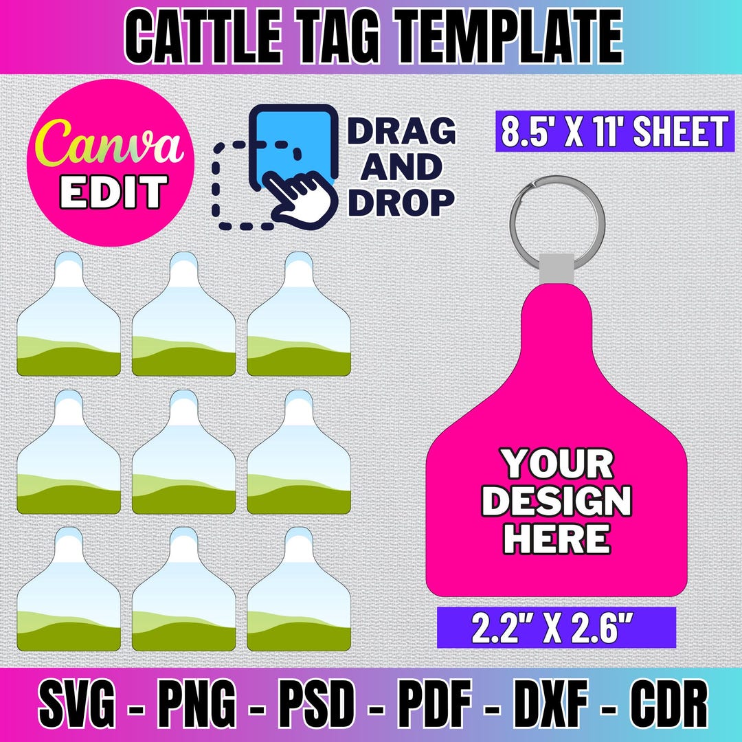 Cattle Tag Template, Cattle Tag Svg Cow Tag Keychain Sublimation, Canva ...