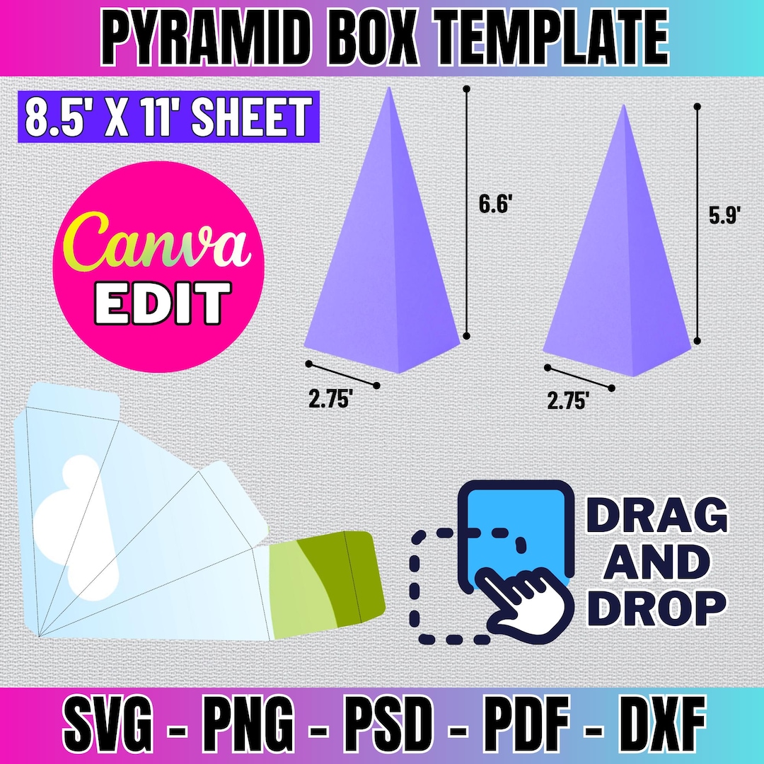 Pyramid Box Svg Bundle, Gift Box Template, Pyramid Favor Box, Birthday ...