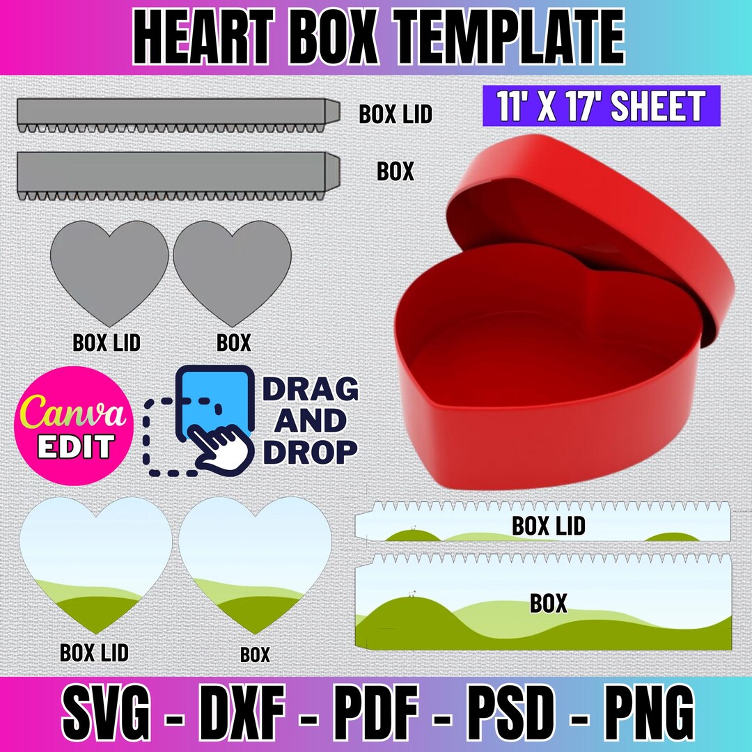 Heart Box Svg, Heart Box Template, Heart Box Die Cut, Box Svg, Party ...