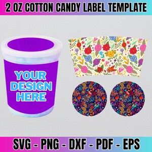 Cotton Candy Label Template: 2oz Tub Wrapper (digital Download) - Etsy