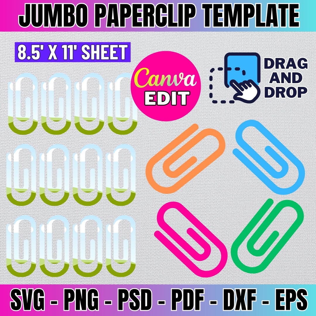 Jumbo Paperclip Template, Paperclip Bookmark Svg, Paperclip Svg, Snack ...