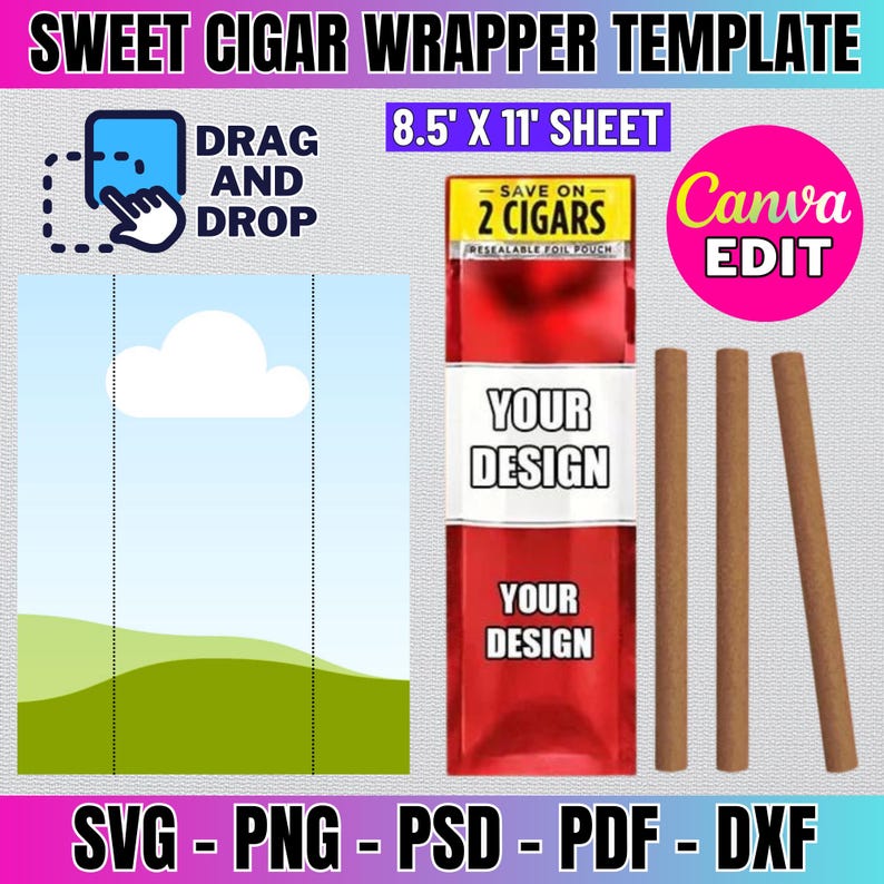 Editable Cigar Wrapper Template, SVG, Canva, Cricut (digital Download ...