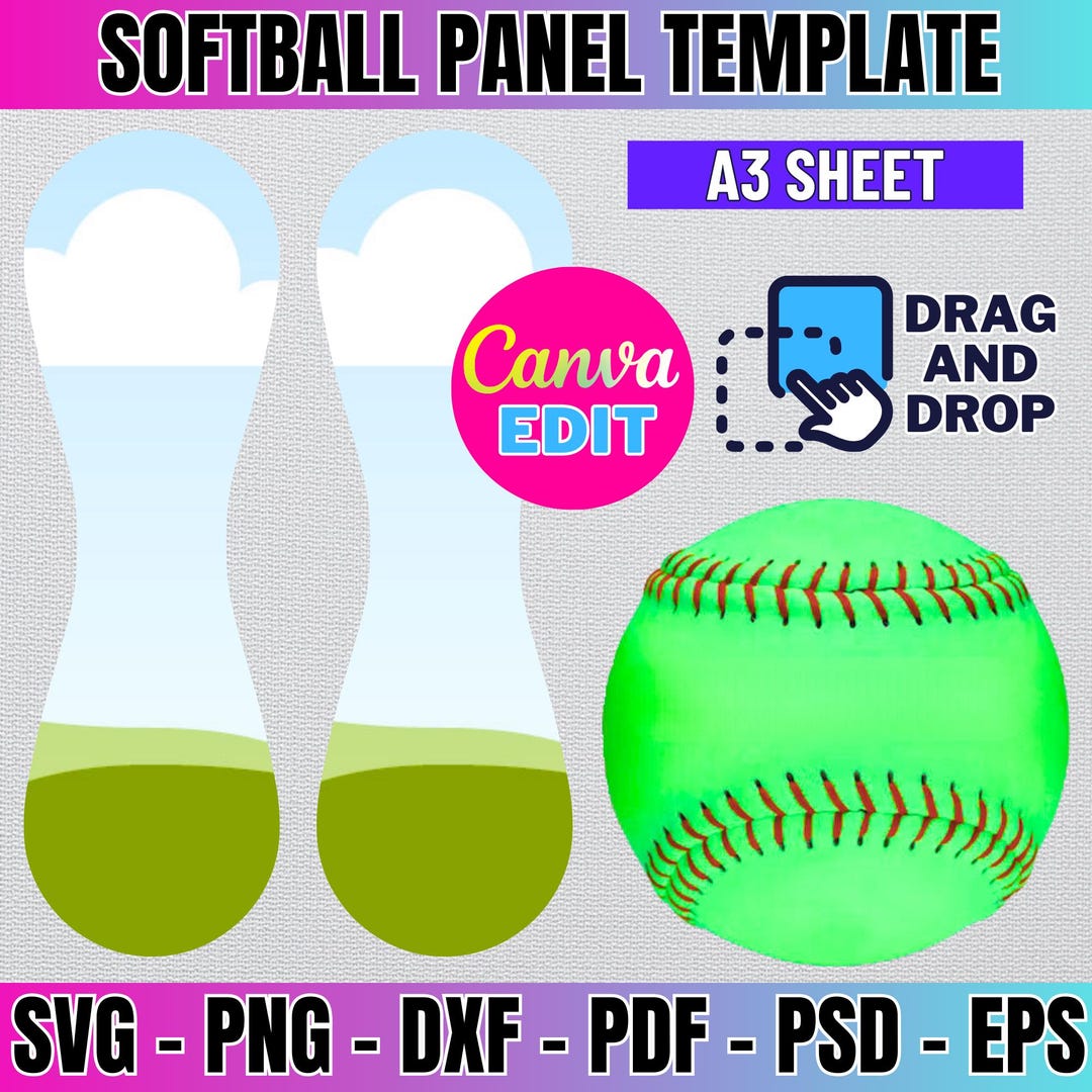 Softball Panel Template Svg, Softball Leather Blank Template, Photo ...
