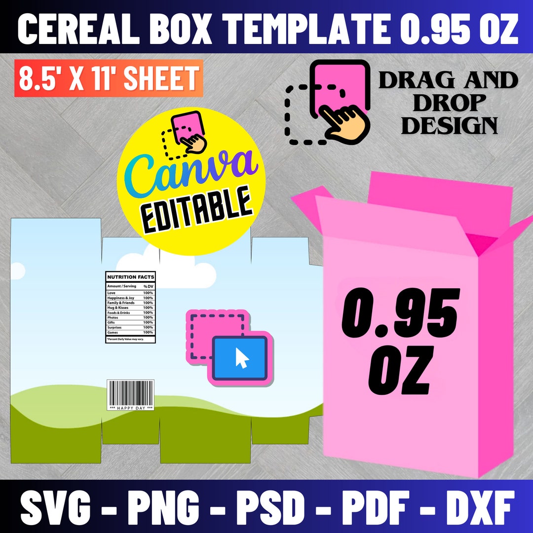 0.95 Oz Cereal Box Template, Cereal Box Svg, DIY Cereal Packaging ...