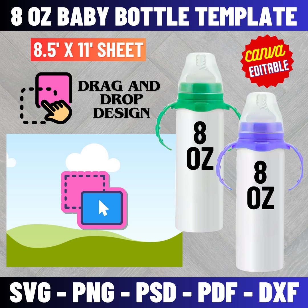 Baby Bottle Template, 8oz Kids Milk Bottle Sublimation Template, Kids ...