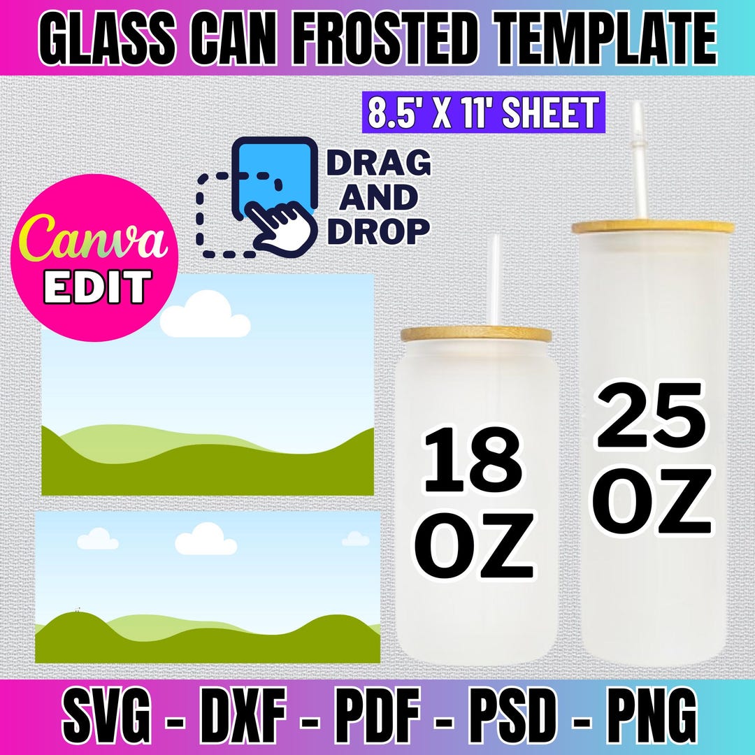 18oz - 25oz Frosted Glass Can Template, Glass Can Sublimation Template ...