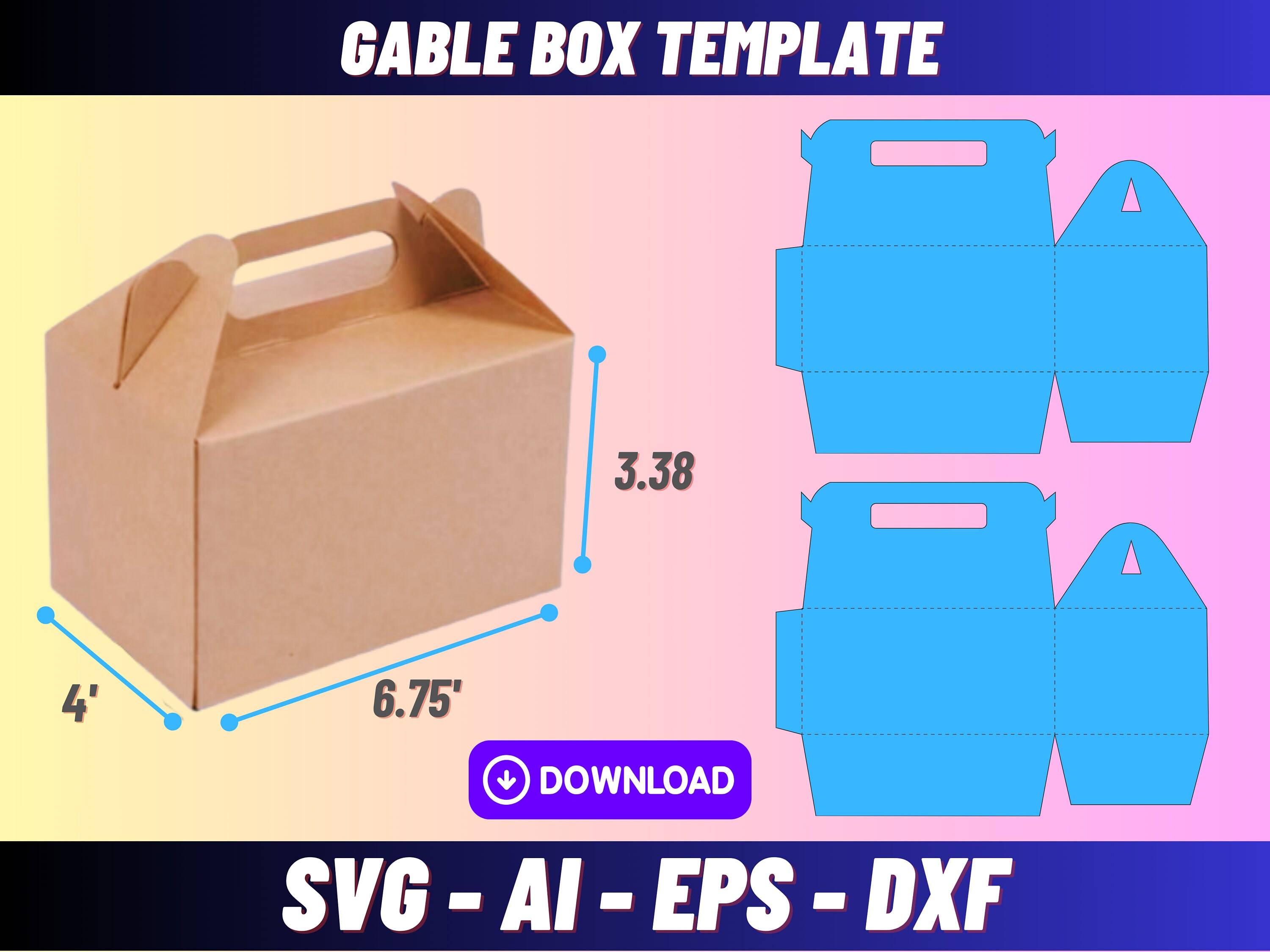 Medium Gable Box Template (SVG, DXF, PDF, PNG) – Digital