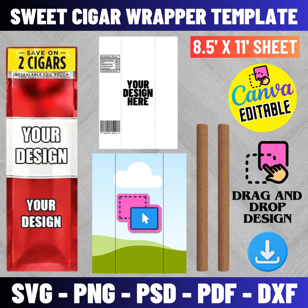 Sweet Cigar Wrapper Template Svg, Editable Full Wrapper, Cigaratte Pack ...