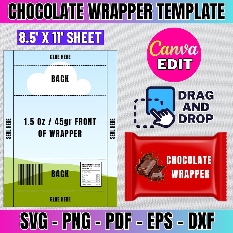 Chocolate Wrapper Template 1.5 Oz, Candy Wrapper, Canva Candy Bar ...