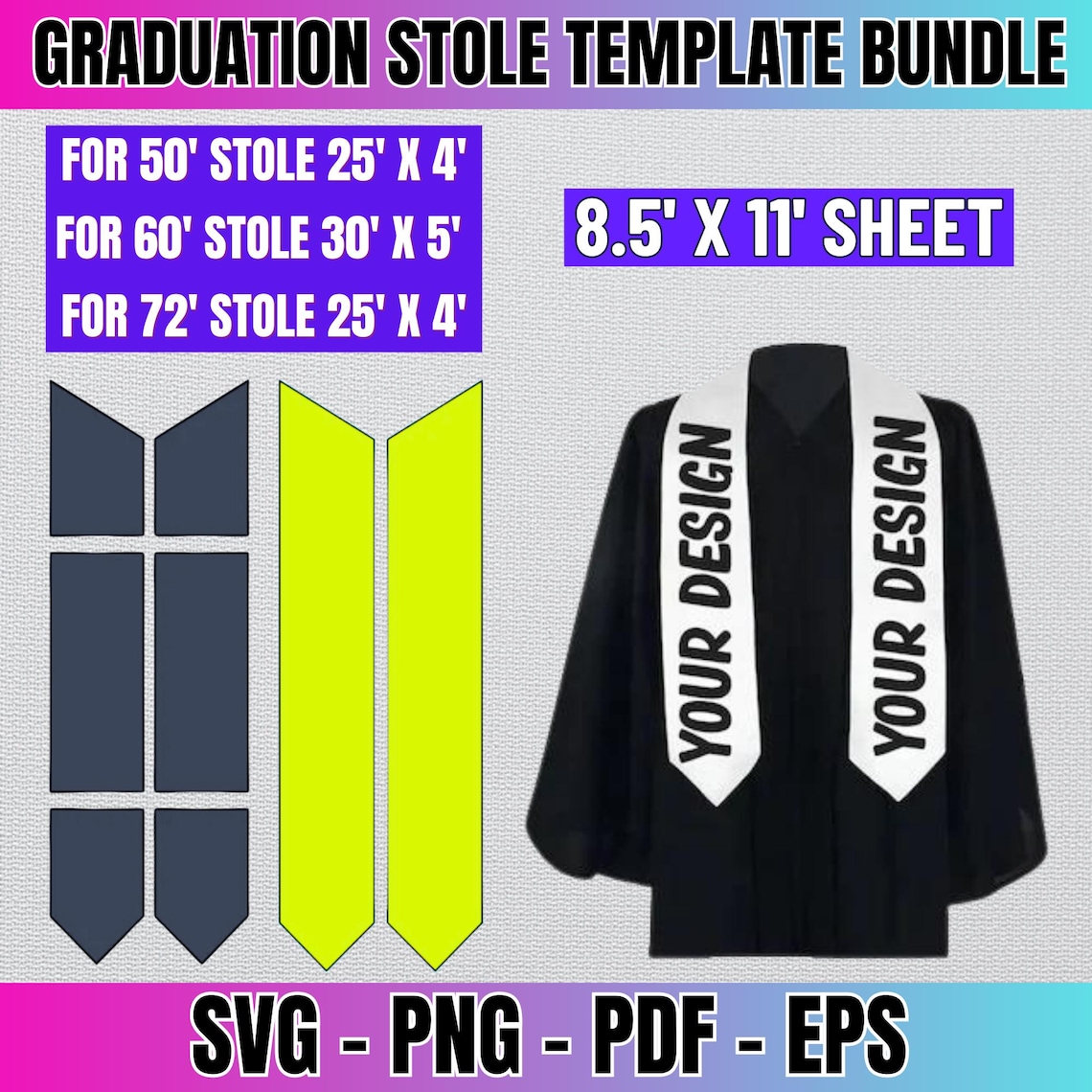 Graduation Stole Template (svg, Png, Eps, Dxf Files) Digital Download ...