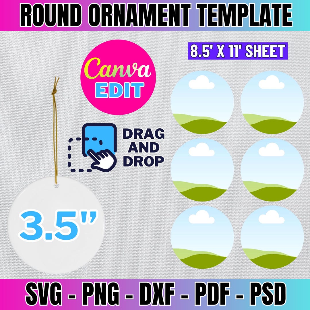 3.5 Round Ornament Template Bundle, Ceramic Ornament Template Canva ...