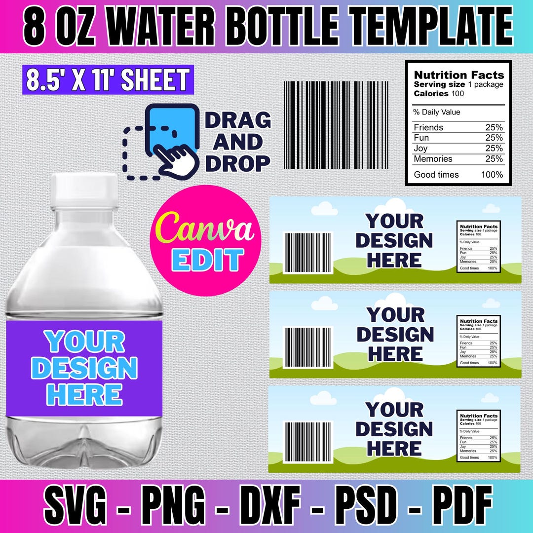 8 Oz Water Bottle Label Template: DIY Party Favors (digital Download ...