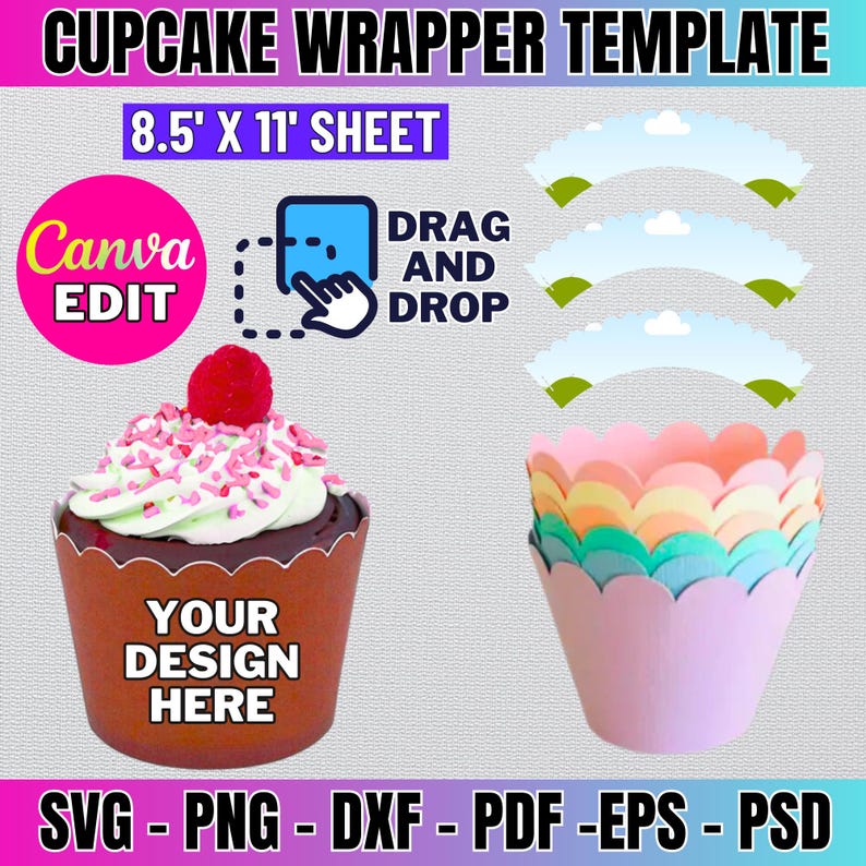 Scalloped Cupcake Wrapper Template: Canva Editable (digital Download ...