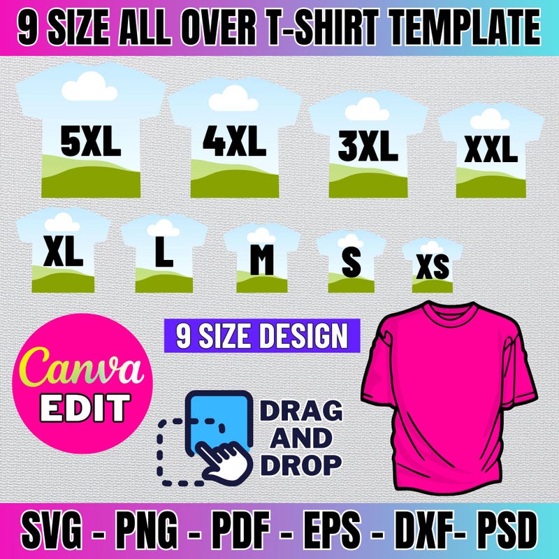 All Over Tshirt Template - Etsy