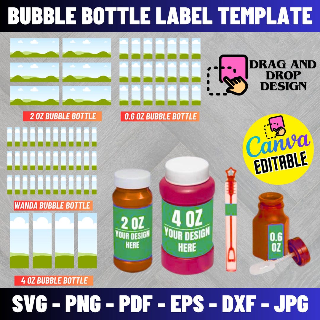 Bubble Bottle Label Template, Bubble Bottle Sticker Template, Bubble ...