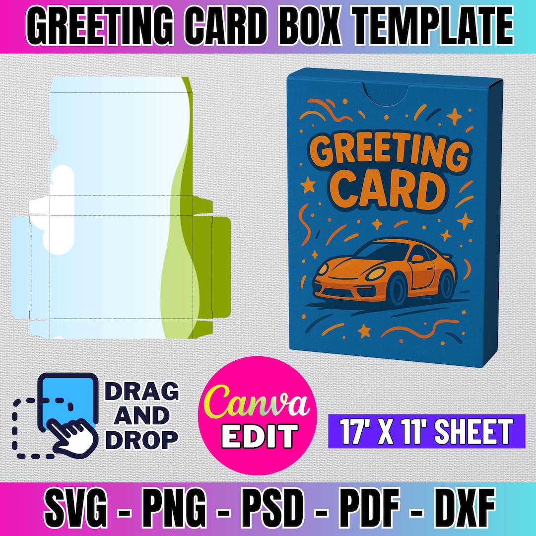 Greeting Card Box Template, Invitation Box, Greeting Card Envelope ...