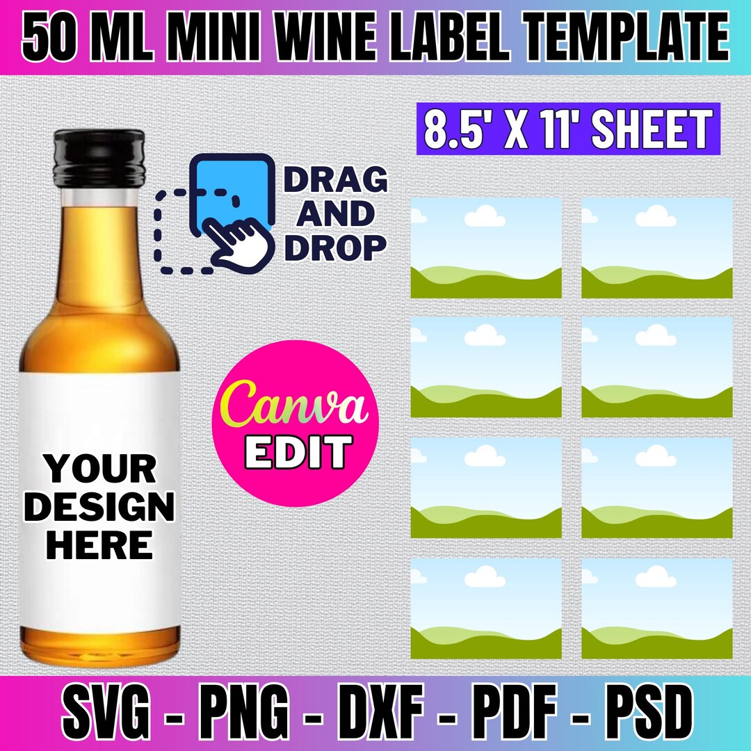 Mini Wine Bottle Label Template, 50 Ml Liquor Label Template, Wine ...