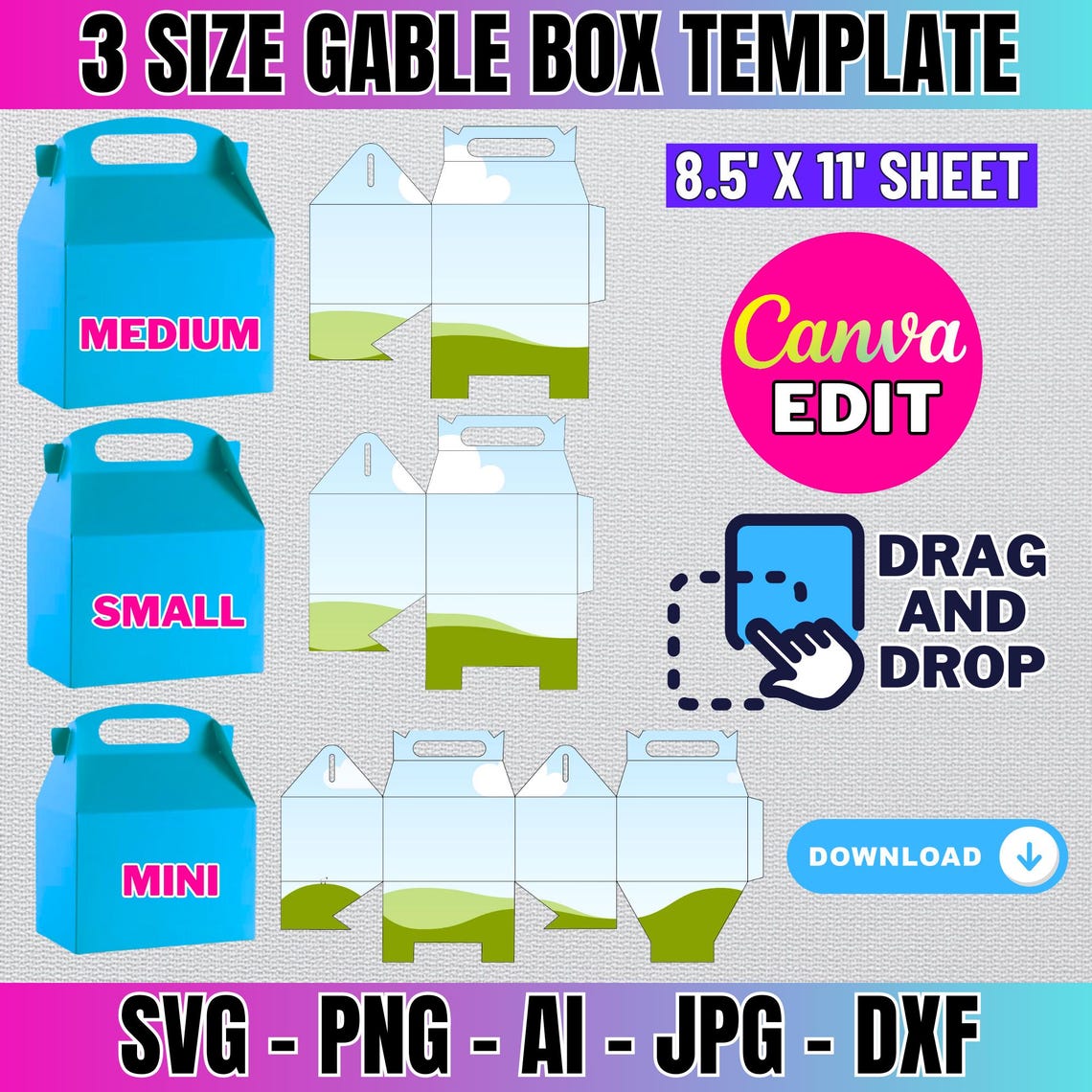 Gable Box Template Bundle: Party Favor Box SVG, Cricut & Silhouette Cut ...