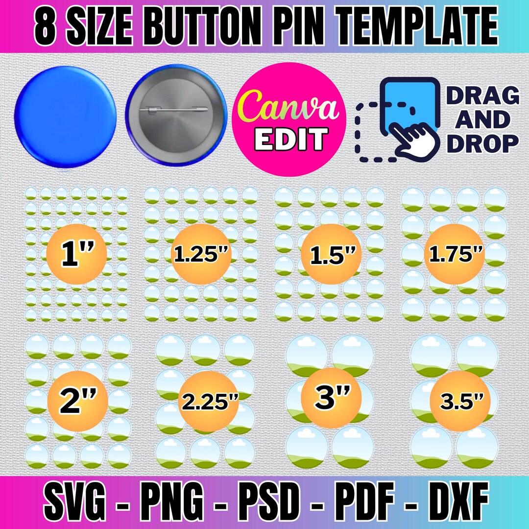 Button Pin Template Bundle, Button Pin Svg, Button Pin Template, Sublimation Button Pin Template ...