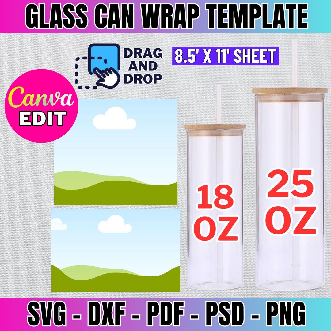 25oz Glass Can Straight Wrap Template, 18oz Glass Can Sublimation ...
