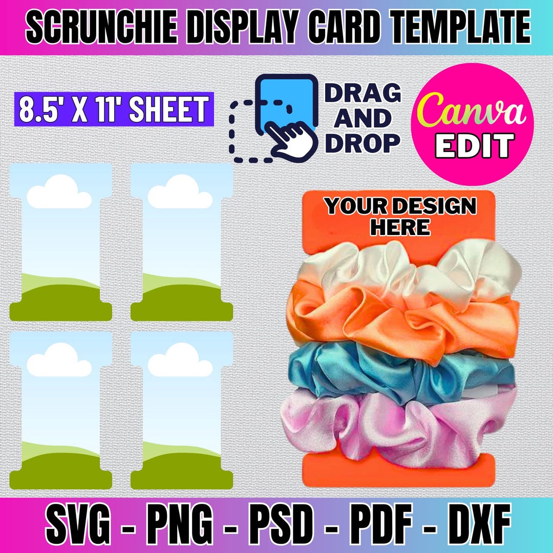 Scrunchie Display Card Template, Scrunchie Tag Template, Scrunchie ...