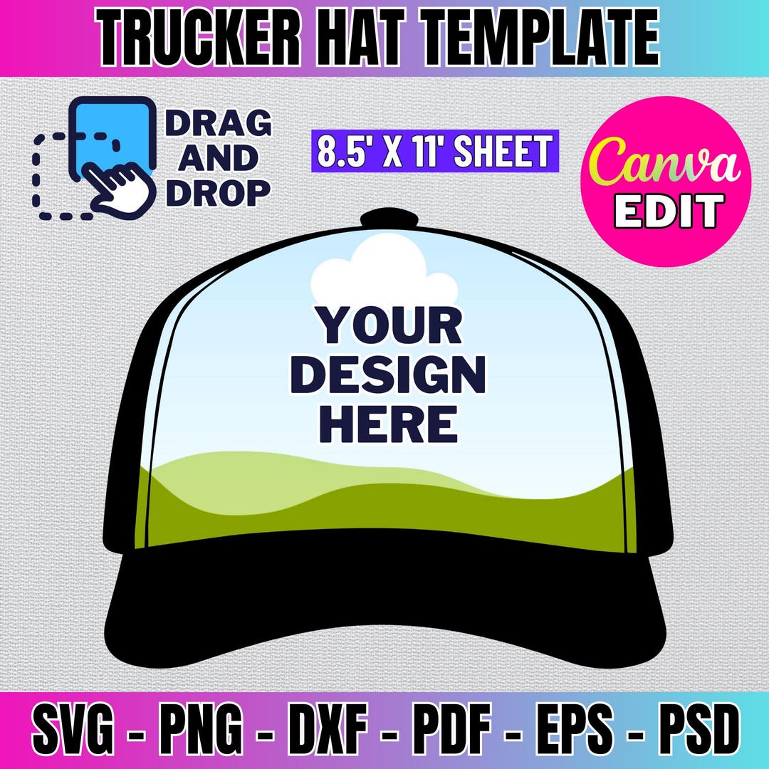 Trucker Hat Template Svg, Trucker Hat Canva Template, Trucker Hat Label ...