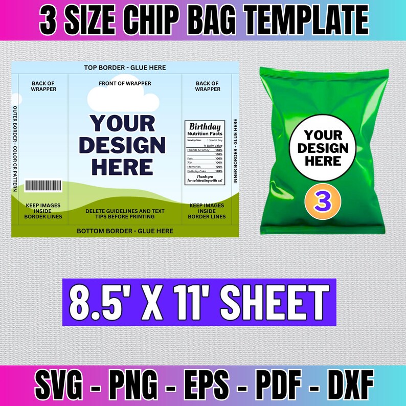 Chip Bag Template Bundle: 3 Sizes, Party Favor (digital Download) - Etsy
