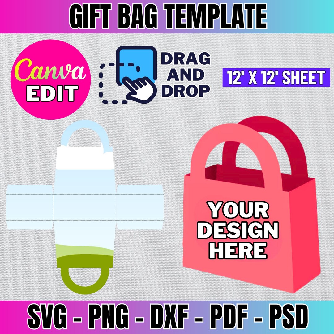 Gift Bag Template, Paper Bag Template Svg, Gift Bag Svg, Gift Box Svg ...
